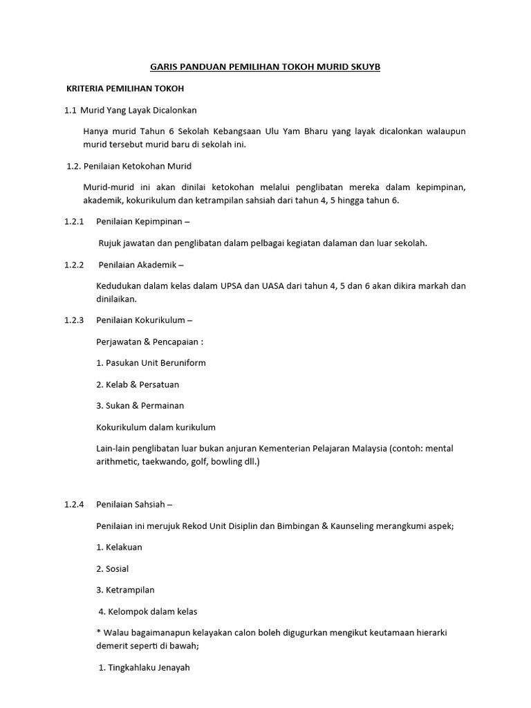 Kriteria Pemilihan Tokoh Murid Skuyb | PDF | Karier & Perkembangan