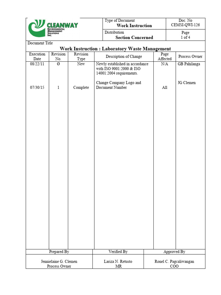 CEMSI-QWI-126 Rev.01 - Laboratory Waste Management | PDF | Waste ...