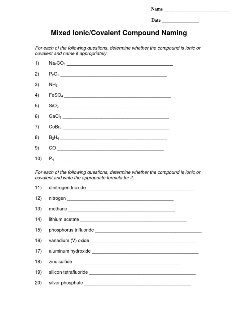 Practice Naming Ionic Covalent Compounds | PDF | Nitrogen | Oxide
