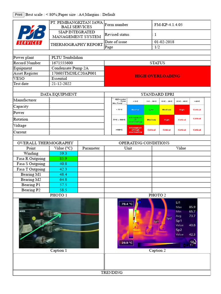 Thermography Report of Condensate Pump 2A | PDF