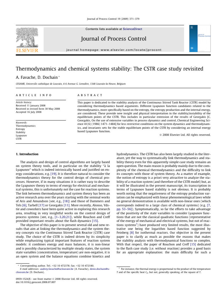 Thermodynamics and Chemical Systems Stability The CSTR Case Study Revisited - 2009 - Journal of ...