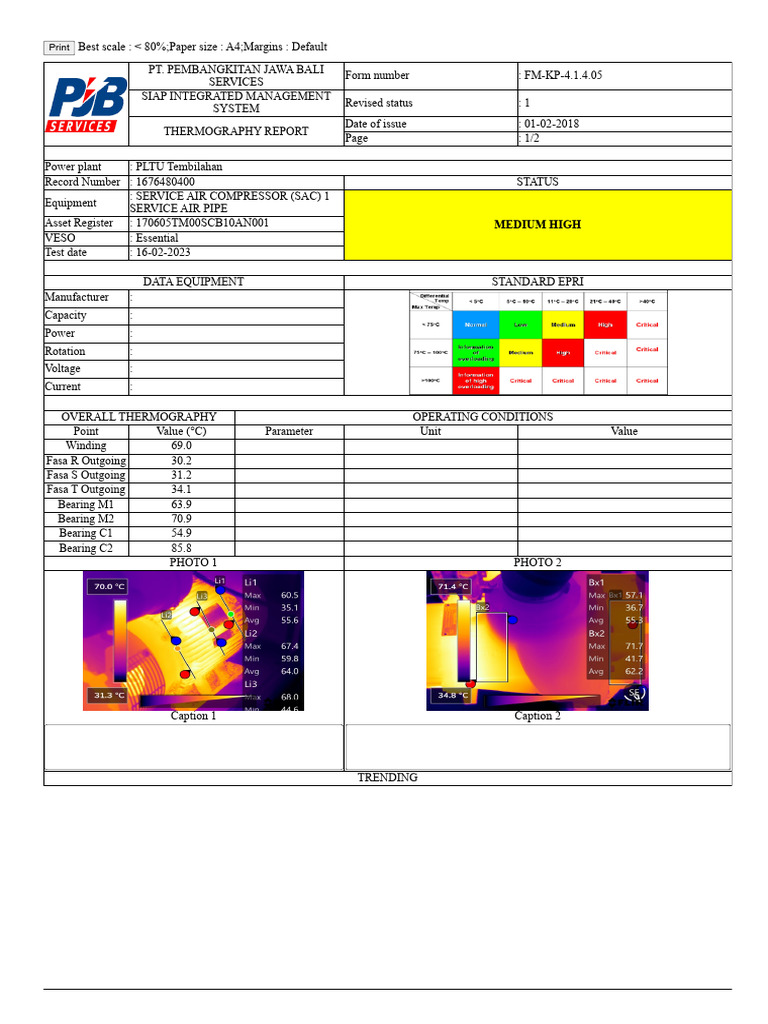 Thermography Report of SERVICE AIR COMPRESSOR (SAC) 1 Rev1 | PDF
