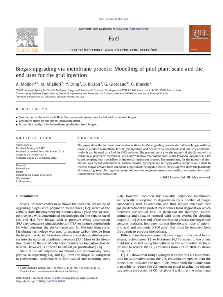 Biogas Upgrading Via Membrane Process Modelling of Pilot Plant Scale ...