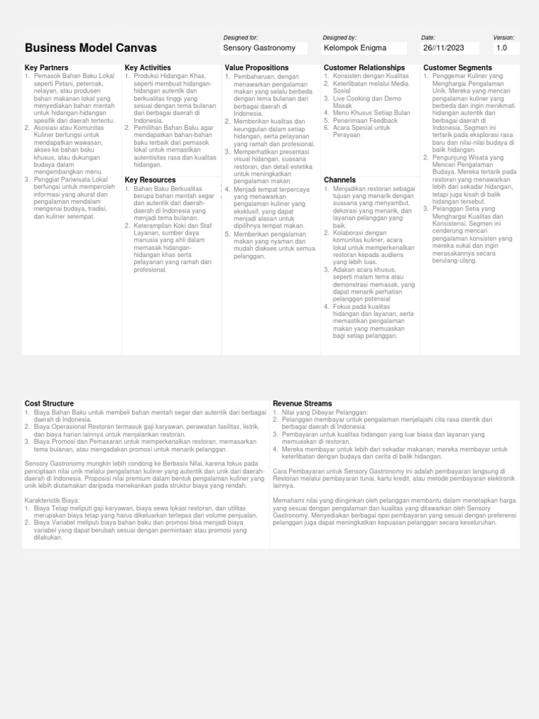 Model Bisnis Sensory Gastronomy | PDF