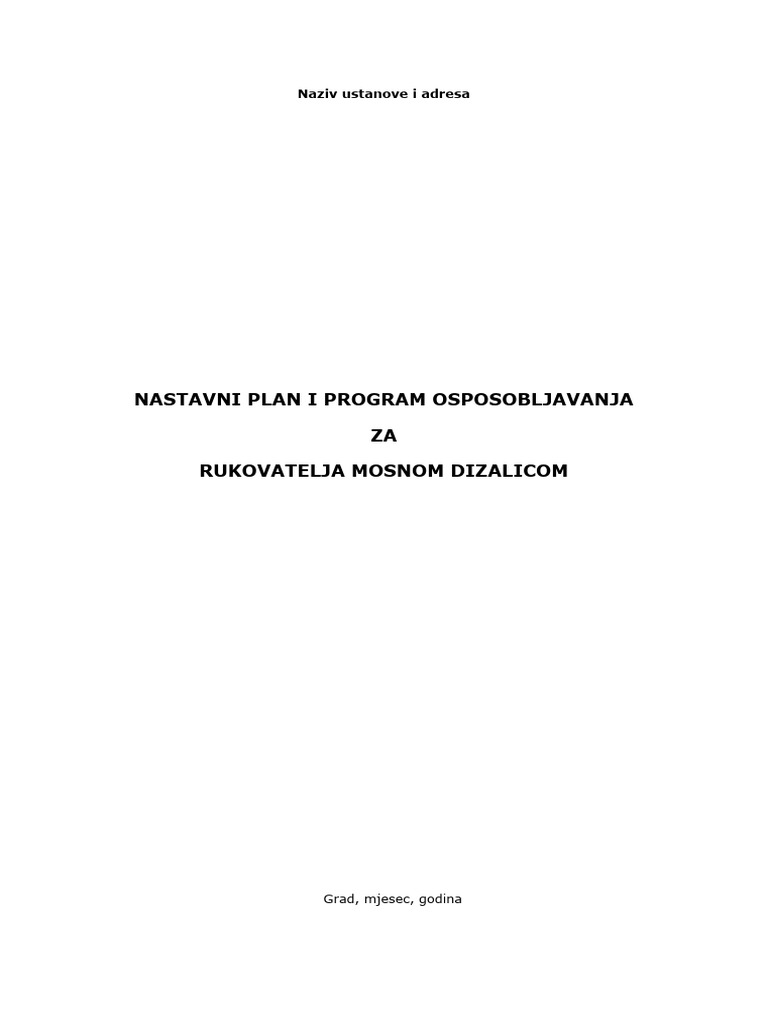 Ogledni Program Osposobljavanja Za RUKOVATELJA MOSNOM DIZALICOM | PDF