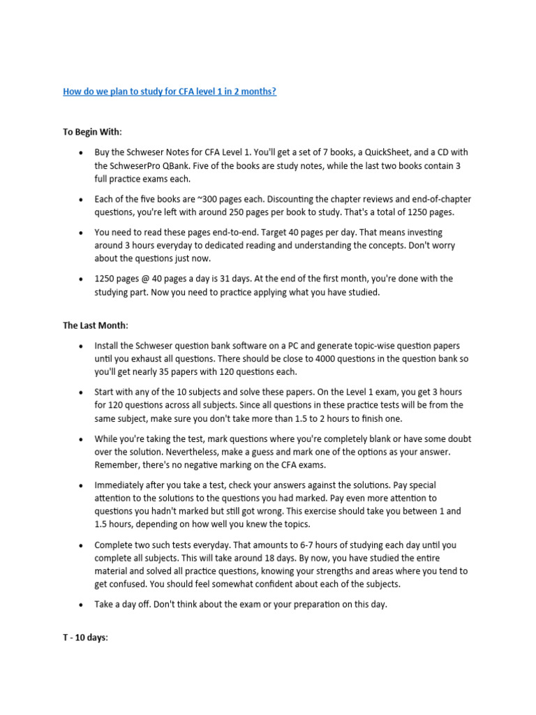 CFA Level 1 Study Plan: 2-Month Guide | PDF | Sleep