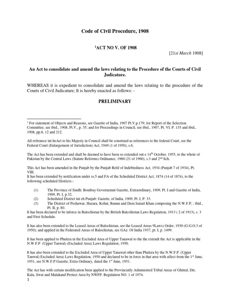 Code of Civil Procedure 1908 | PDF | Lawsuit | Discovery (Law)
