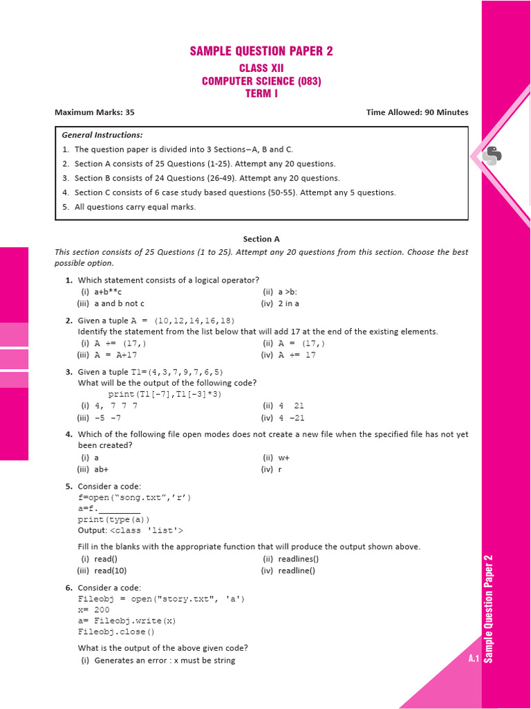 Computer Science-Class-Xii-Sample Question Paper-2 | PDF | Computer File | Comma Separated Values