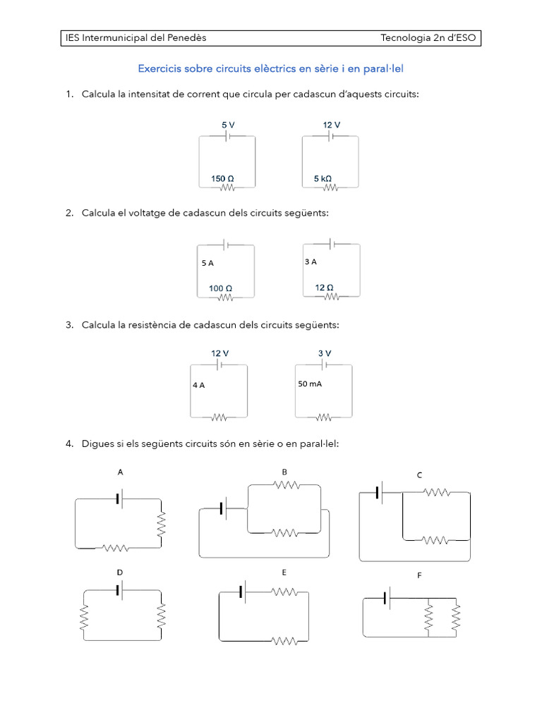 Exercicis circuits elèctrics sèrie i parallel | PDF