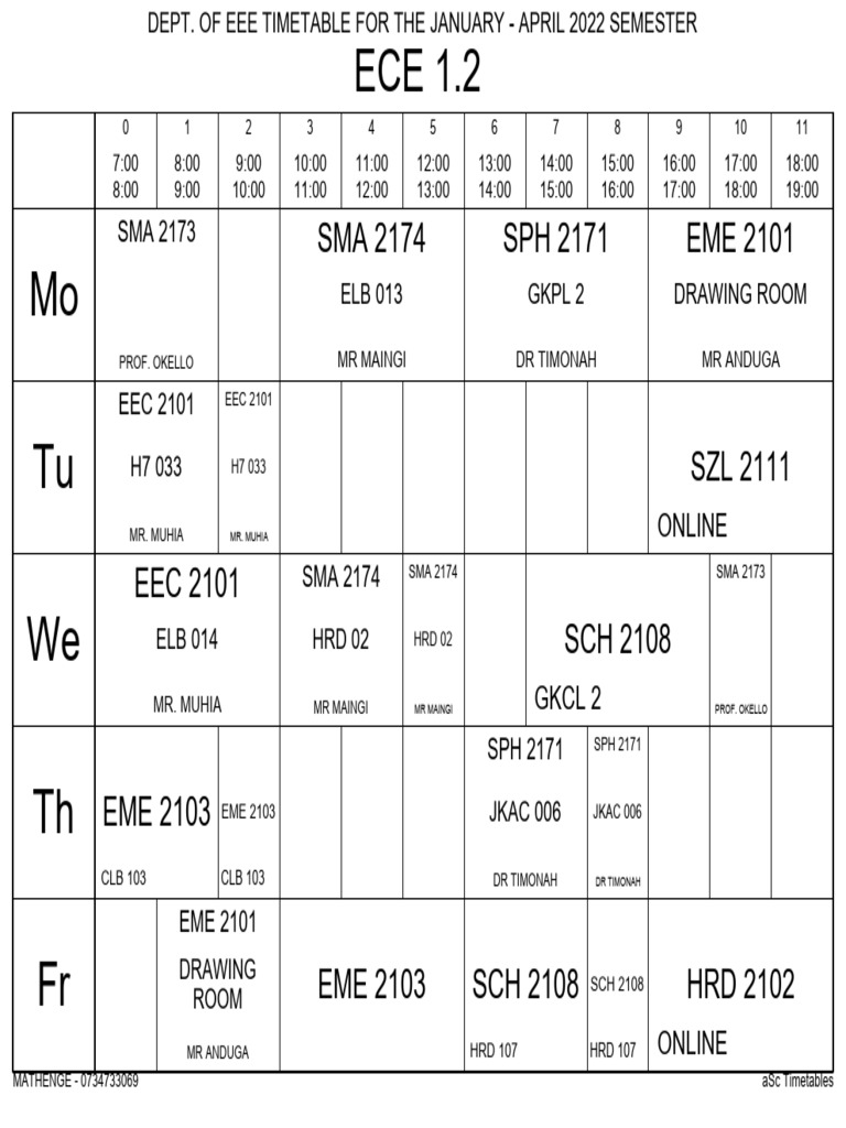 Jan-Apr 2022 Semester Timetable Draft 1 (Per Class) | PDF