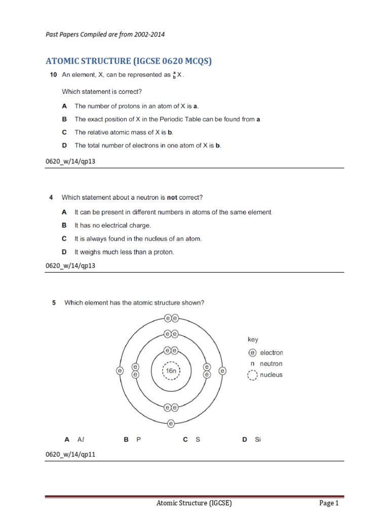 Atomic Structure Igcse Pdf