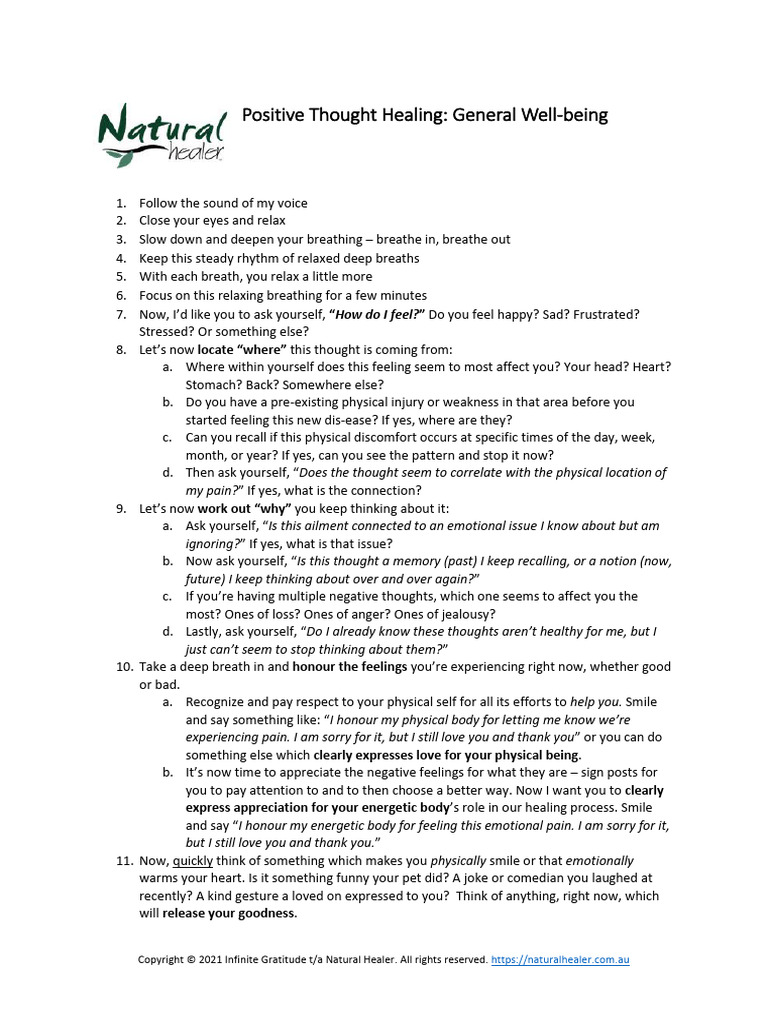 Positive Thought Healing Steps - General Well-Being | PDF