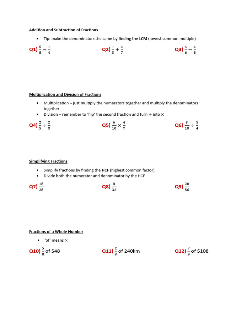 Fractions Homework | PDF | Teaching Methods & Materials