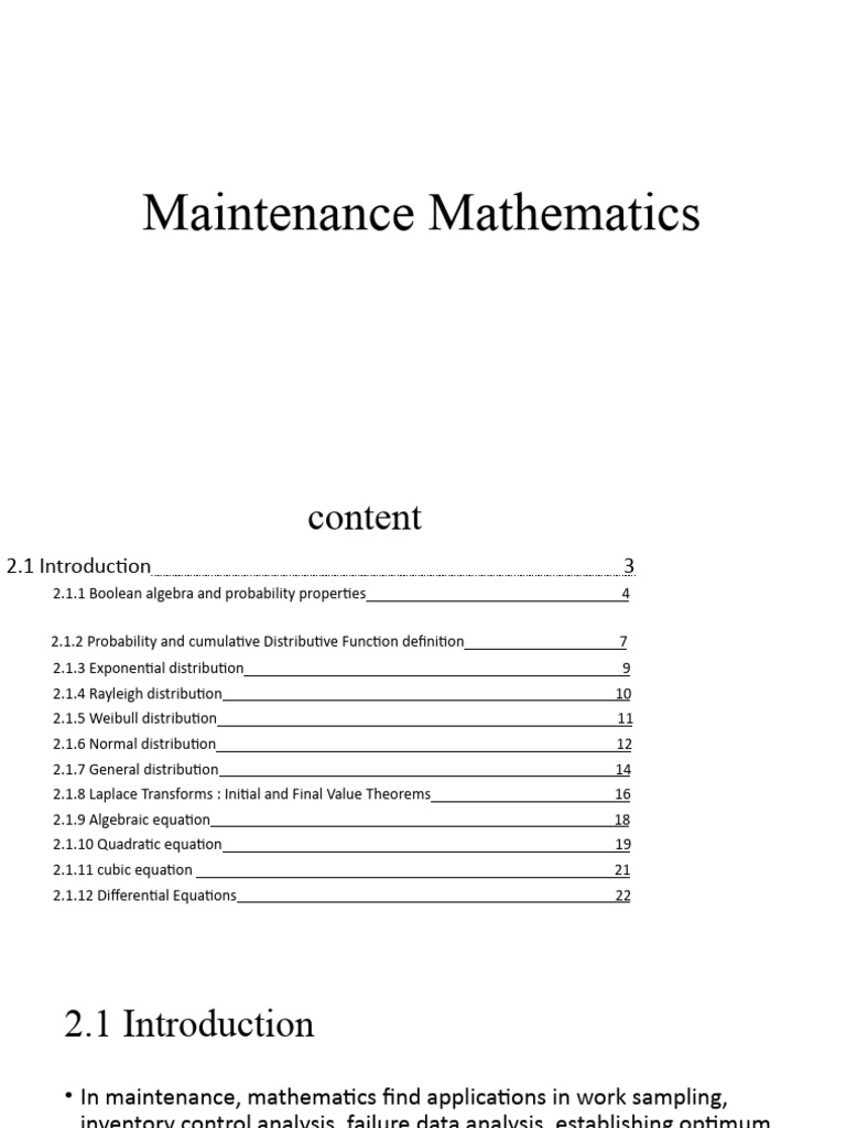 Maintenance Mathematics | PDF | Random Variable | Algebra