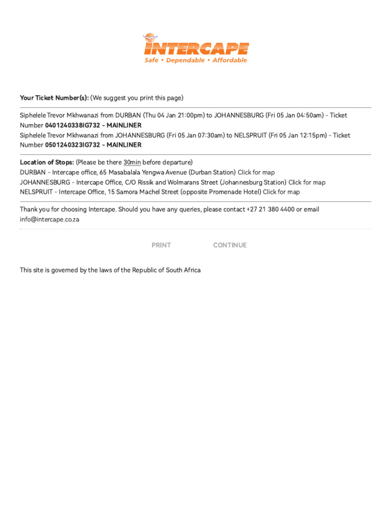 Intercape Sales | PDF