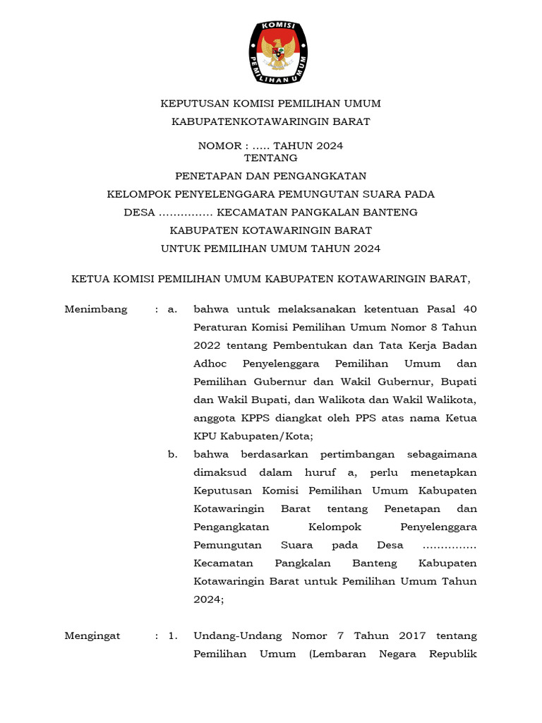 Format SK Pengangkatan KPPS | PDF