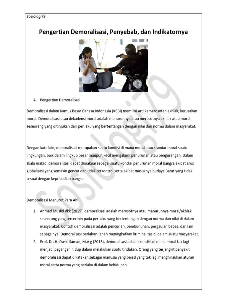 Pengertian Demoralisasi, Penyebab, Dan Indikatornya | PDF