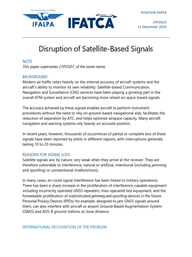 Disruption of Satellite Based Signals | PDF | Air Traffic Control