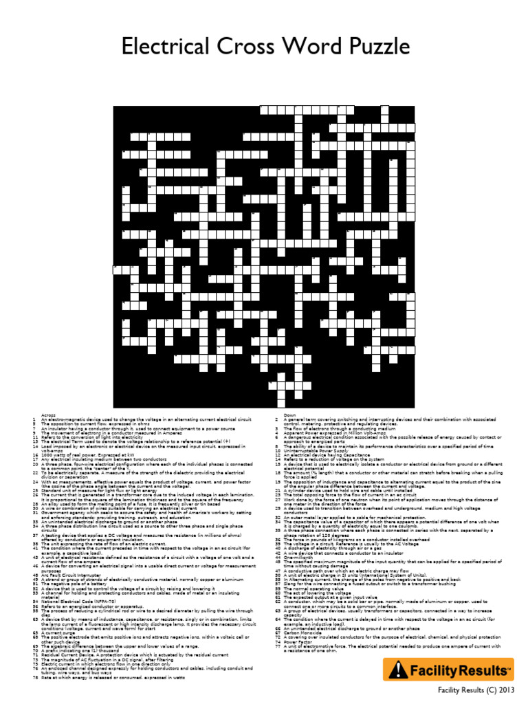 Electrical Cross Word Puzzle 1 | PDF