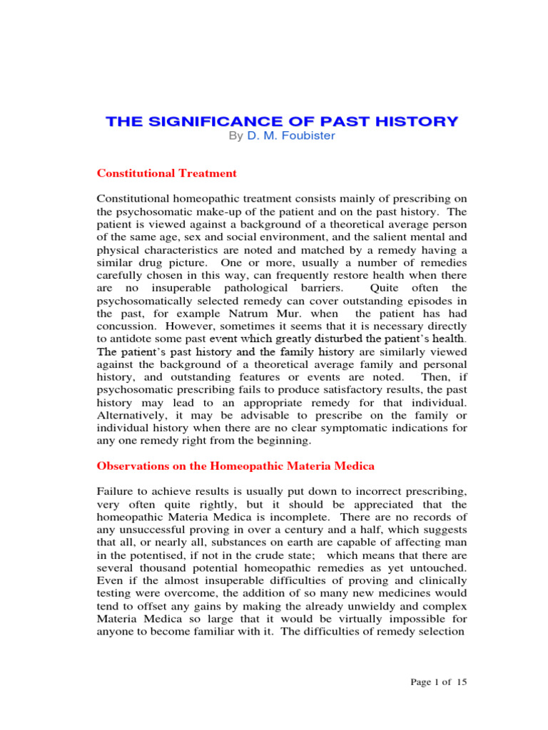 Homeopathy: Past History's Role | PDF | Homeopathy | Infection