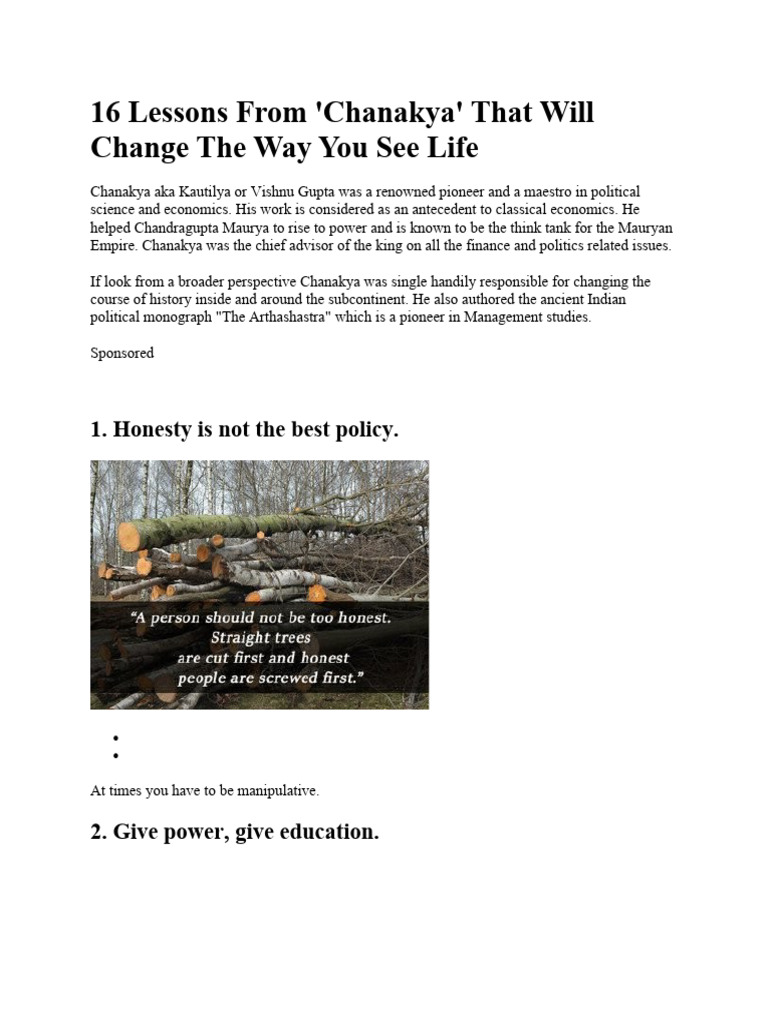 16 Lessons From Chanakya The Way U See Life Change | PDF | Philosophy ...
