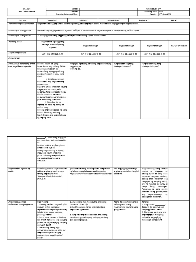 DLL ESP6 WEEK 9 - Q2-fINAL | PDF