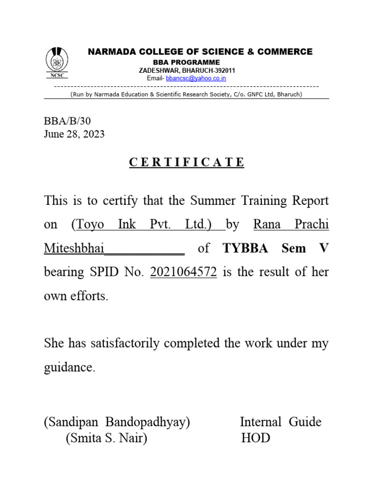 Summer Training Certificate For Girls-1 | PDF