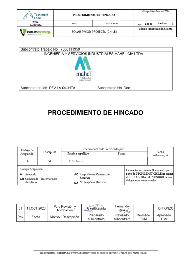 Procedimiento de Hincado Rev 1 | PDF | Calidad (comercial) | Fundación ...