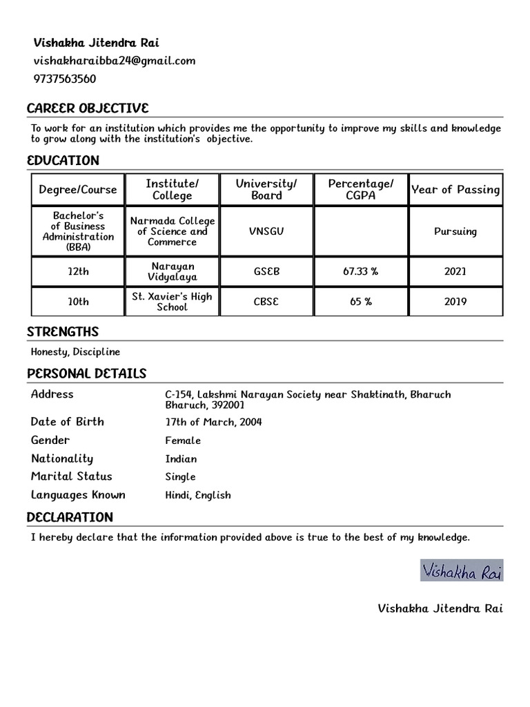Resume - Vishakha Jitendra Rai - Format1 | PDF