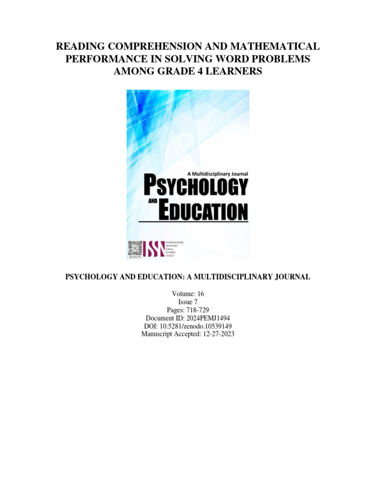 Reading Comprehension and Mathematical Performance in Solving Word ...