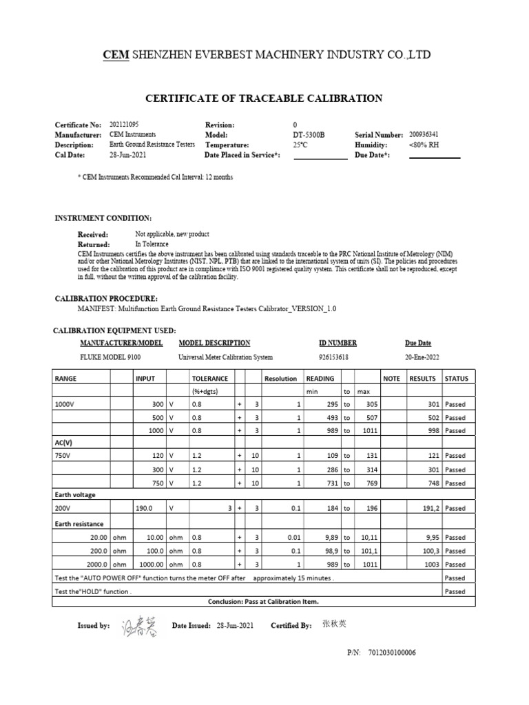 Calibration Certificate for Earth Testers | PDF | Calibration | Metrology