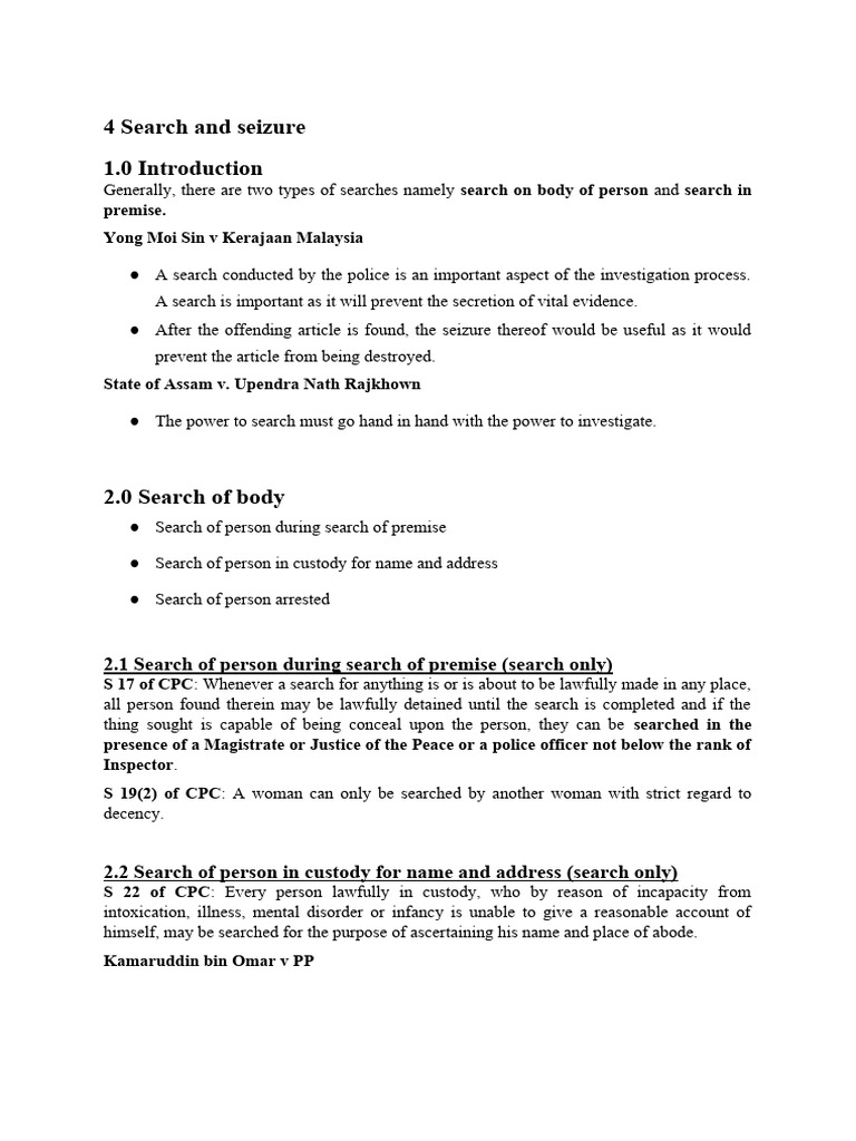 Types of Police Searches in Malaysia | PDF | Search Warrant | Search ...