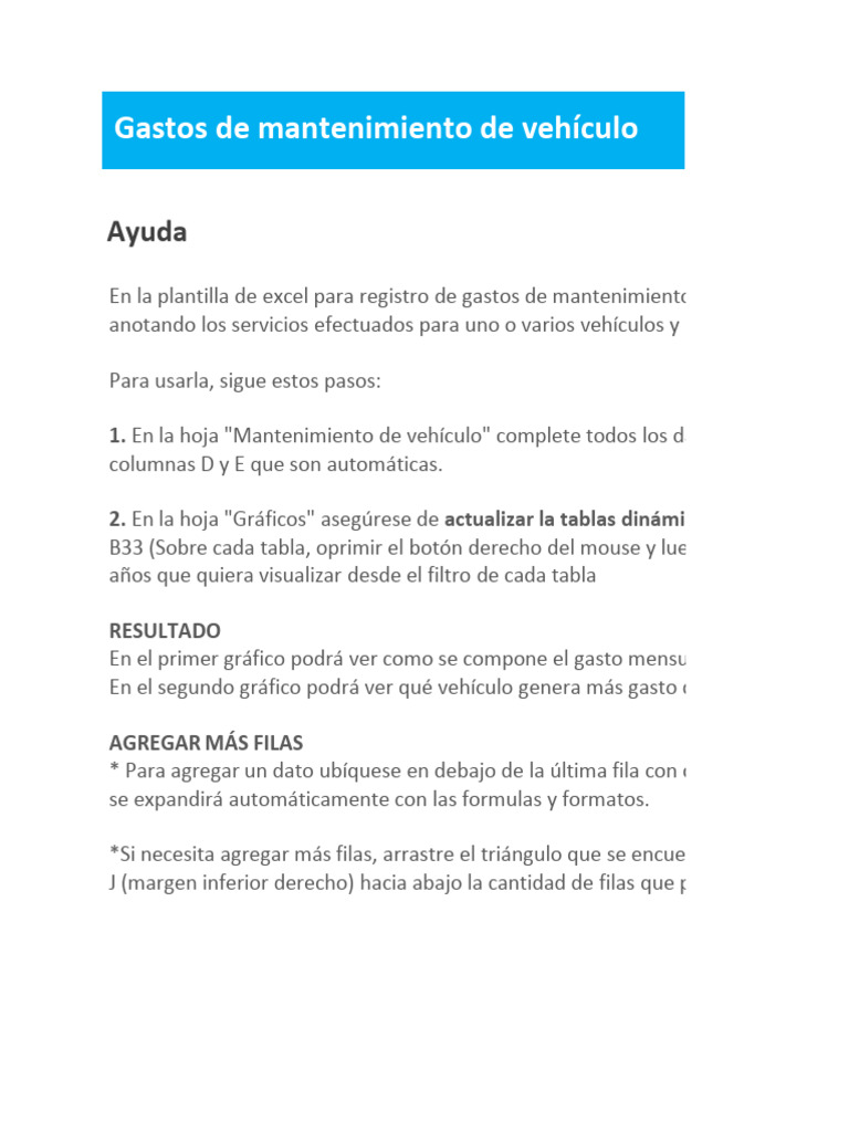Plantilla Excel para Mantenimiento Vehicular | PDF | Microsoft Excel ...