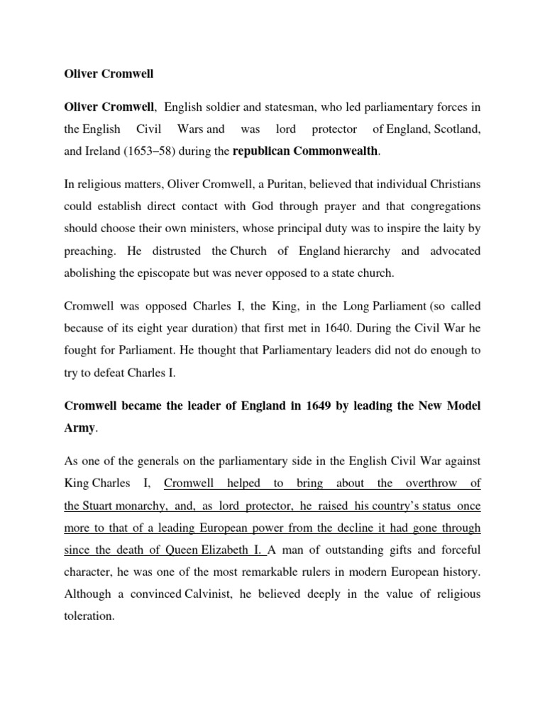 Oliver Cromwell | PDF | Oliver Cromwell | English Civil War