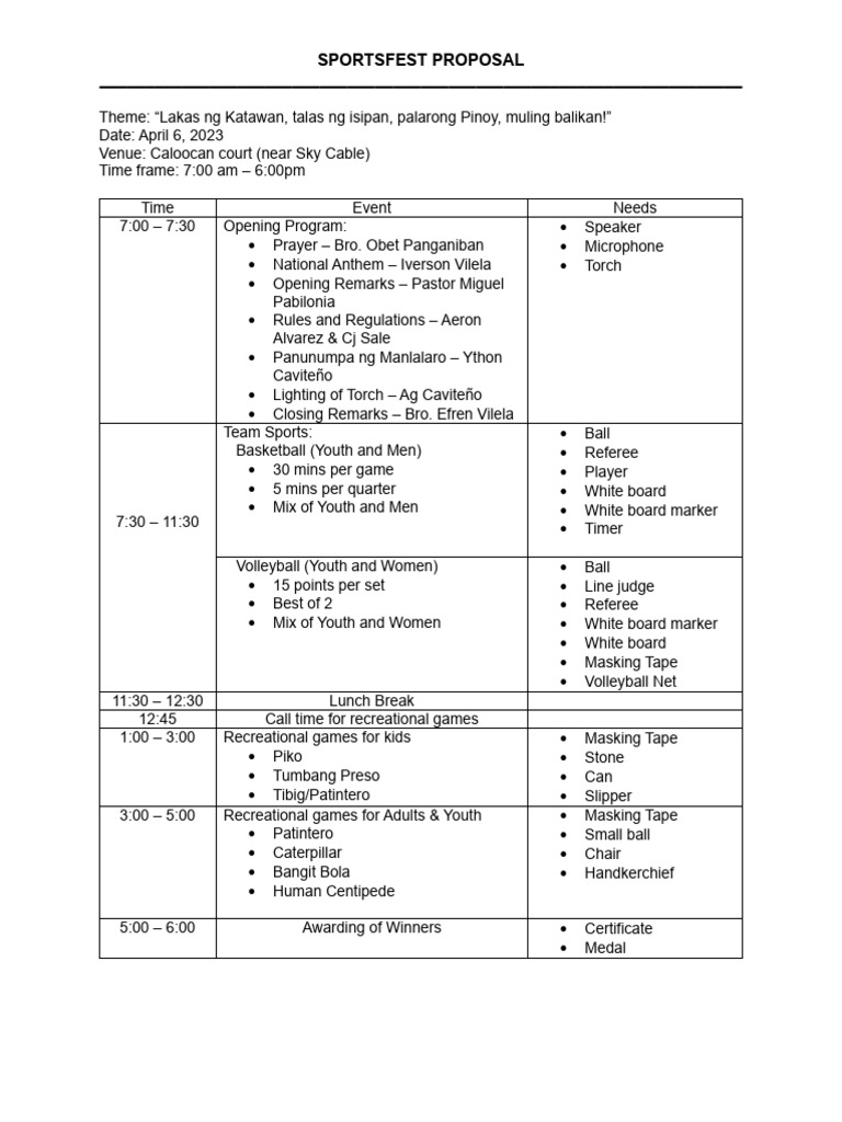 Sportsfest Program | PDF | Team Sports | Entertainment