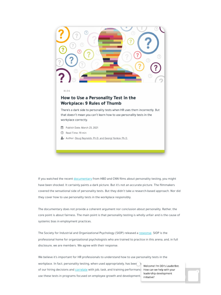 How To Use A Personality Test in The Workplace: 9 Rules of Thumb - DDI ...