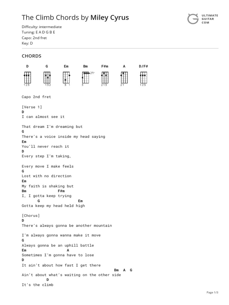 The Climb Chords (Ver 3) by Miley Cyrustabs at Ultimate Guitar Archive ...