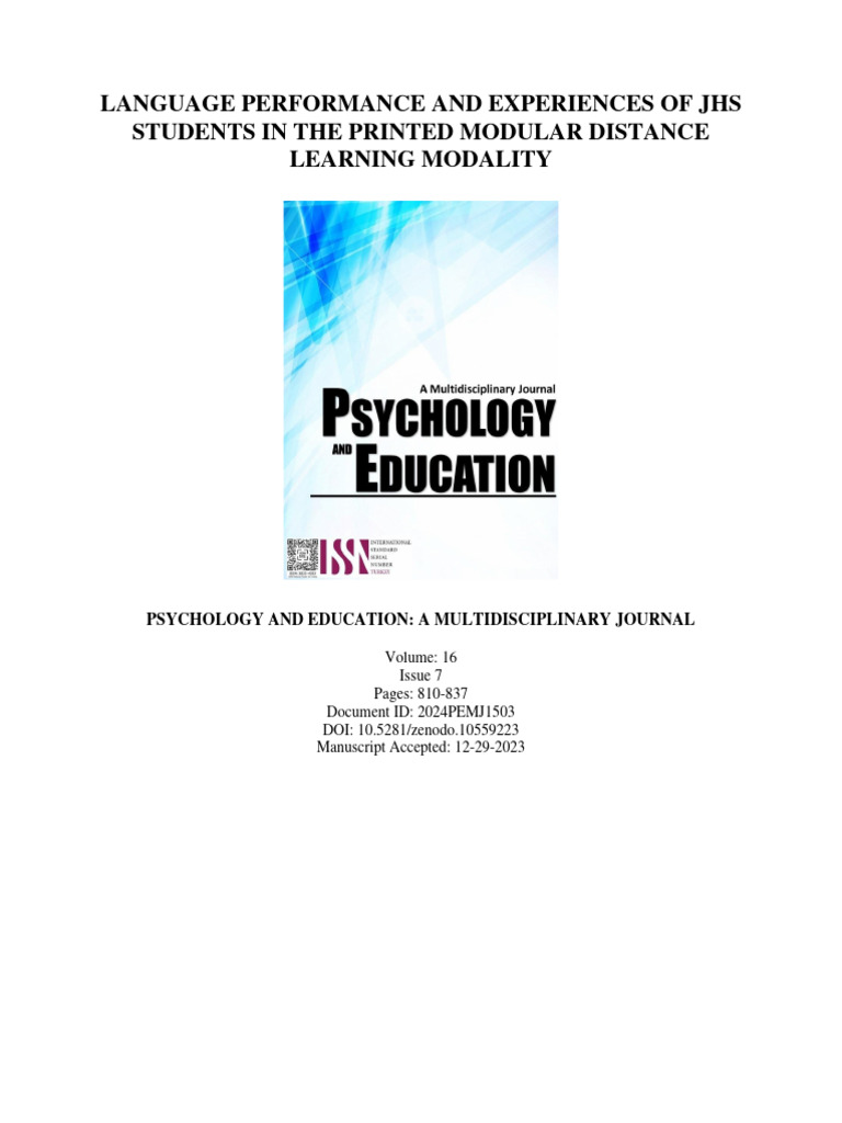 Language Performance and Experiences of JHS Students in The Printed ...