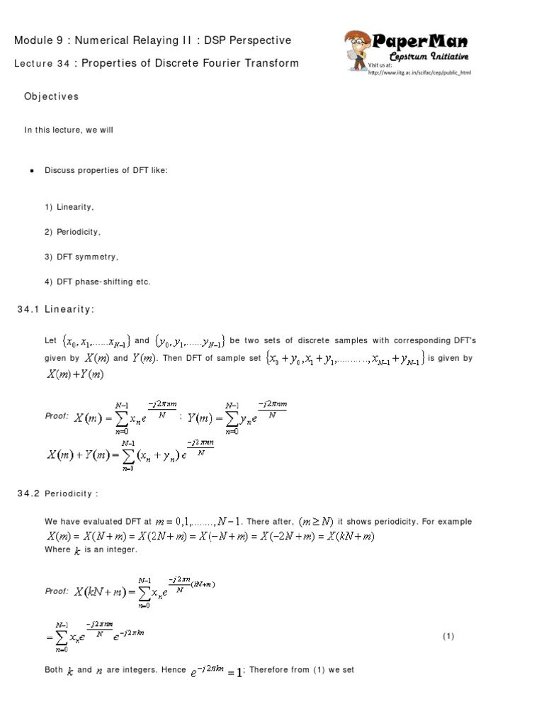Properties Of Dft Pdf Discrete Fourier Transform Applied Mathematics