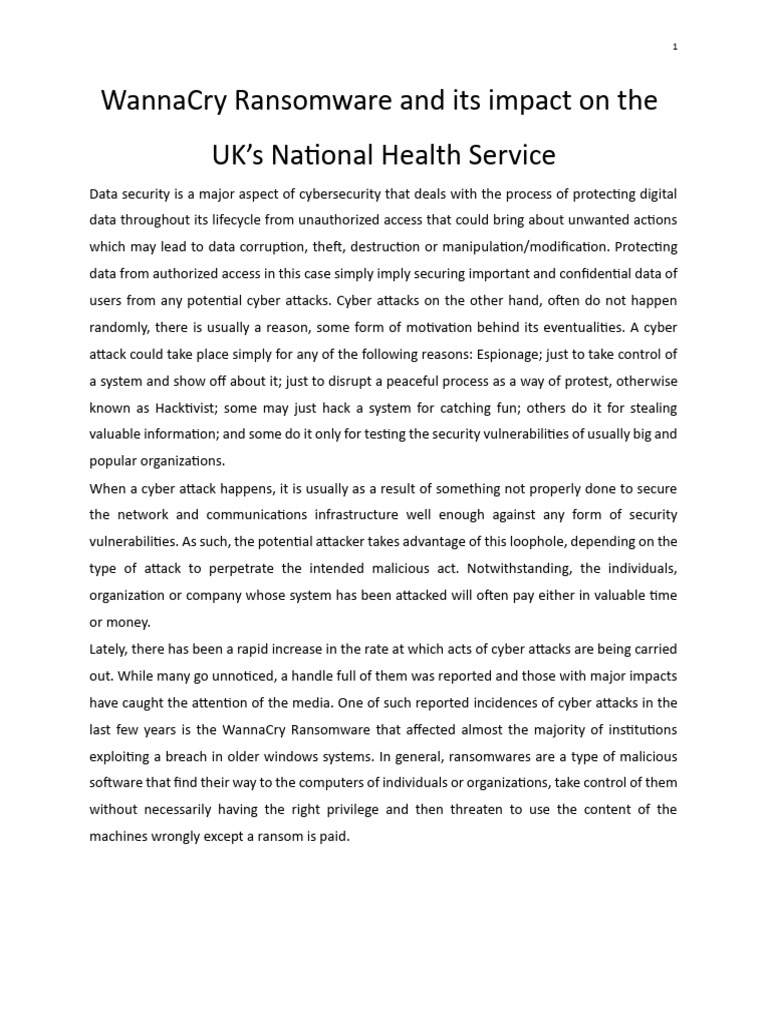 Case - Study - Wannatry Attack | PDF | Ransomware | Computer Security