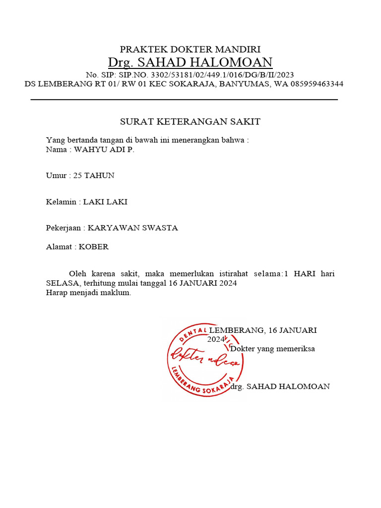 Surat Keterangan Sakit Dokter Pdf
