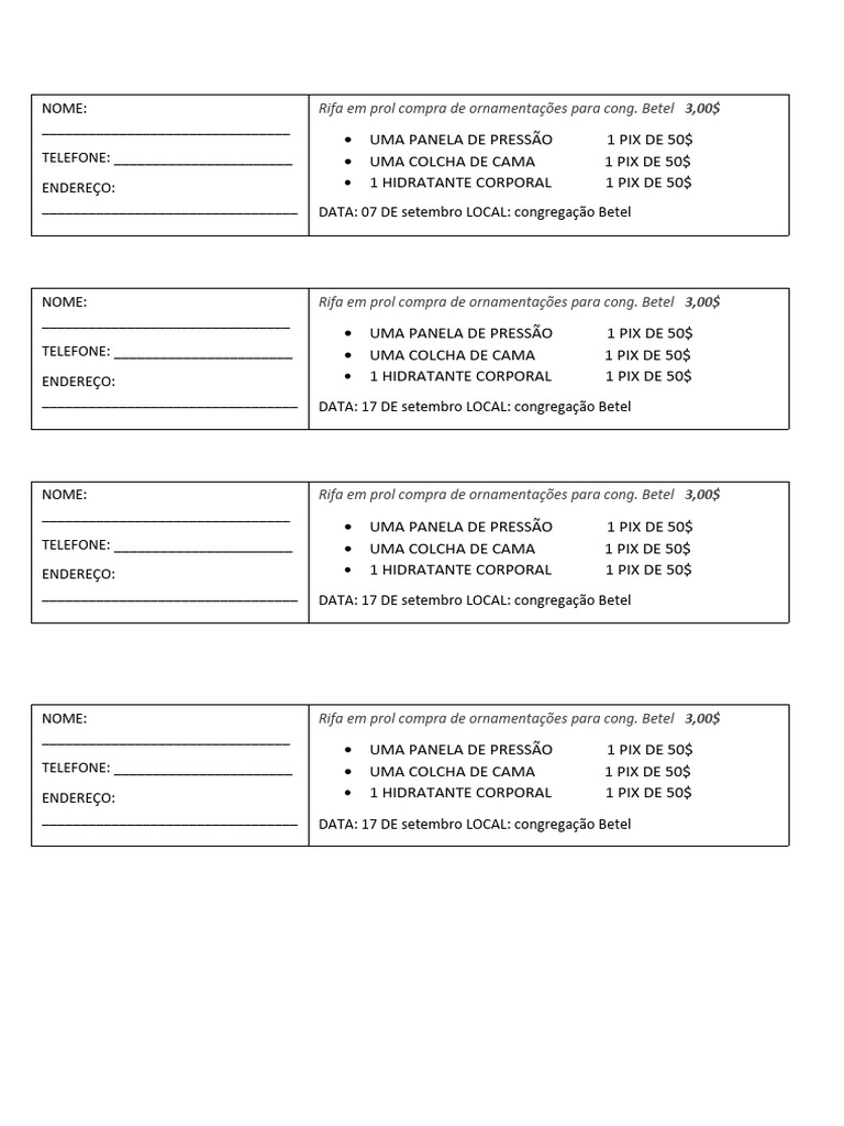 Modelo de Tickets de Sorteio | PDF