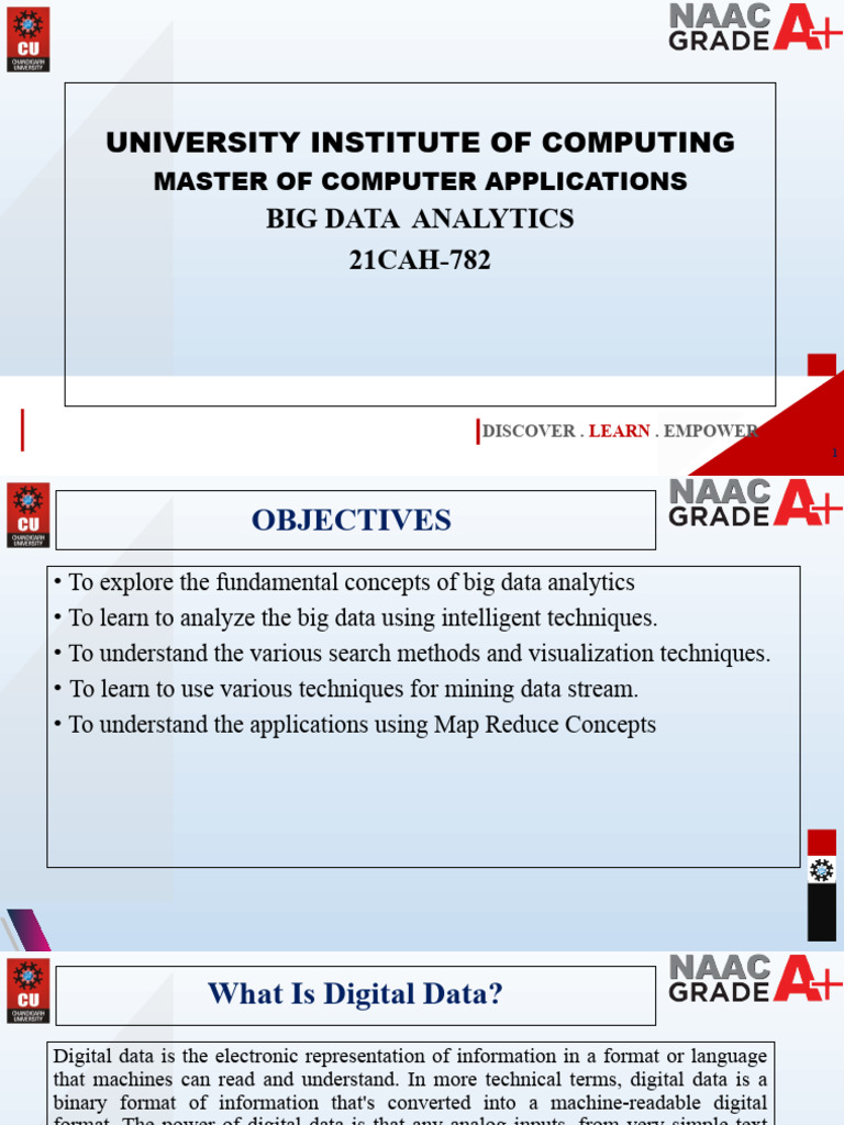 University Institute of Computing: Big Data Analytics 21CAH-782 | PDF | Big Data | Data