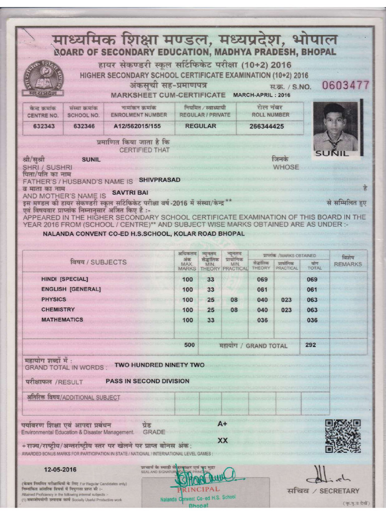 12th Marksheet | PDF