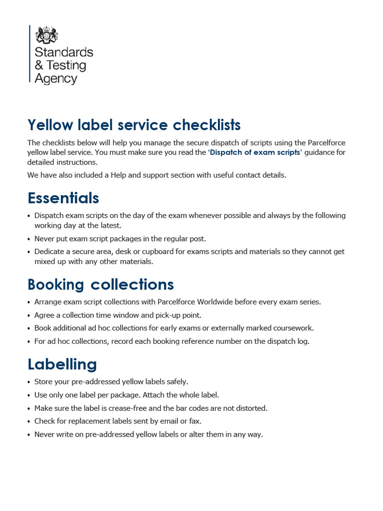 Yellow Label Service Checklist | Download Free PDF | Envelope | Computing
