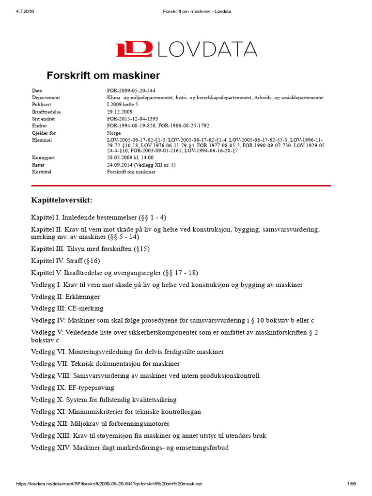 Forskrift Om Maskiner | PDF