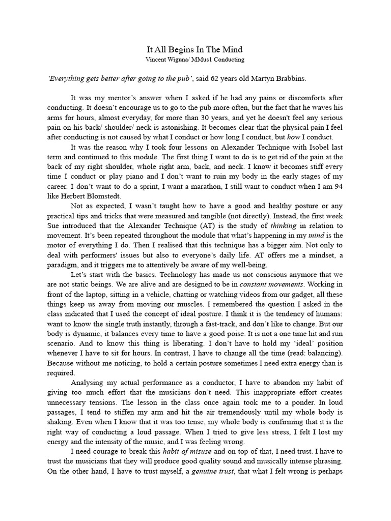 Alexander Technique Essay | PDF | Alexander Technique | Thought