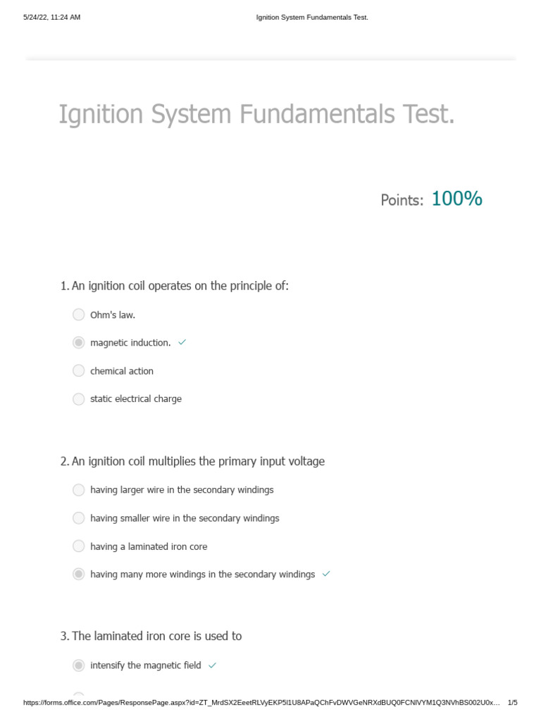 Ignition System Fundamentals Test | PDF | Ignition System | Transformer