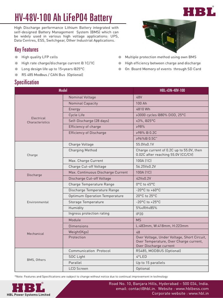 HV 48V 100AH LiFeP04 | PDF | Electricity | Physical Sciences