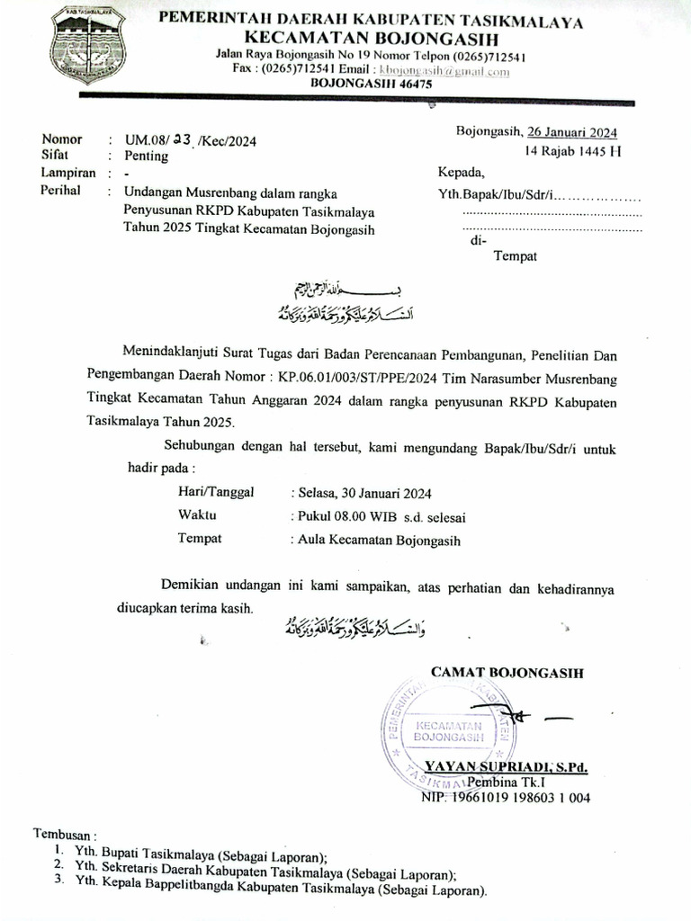 Undangan Musrenbang (Tembusan) | PDF